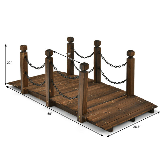 5 Feet Wooden Garden Bridge Arc Footbridge Stained Finish Walkway with ...