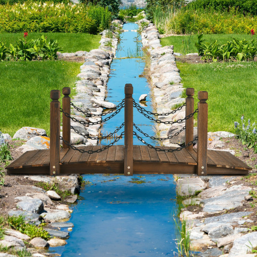 5 Feet Wooden Garden Bridge Arc Footbridge Stained Finish Walkway with ...