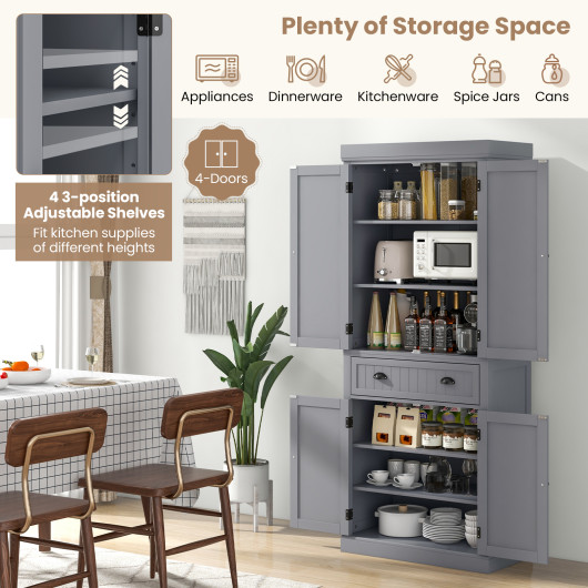 Cupboard Freestanding Kitchen Cabinet w/ Adjustable Shelves-Gray – Alms ...