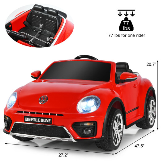 12V Licensed Volkswagen Beetle Kids Ride On Car with Remote Control-Red ...